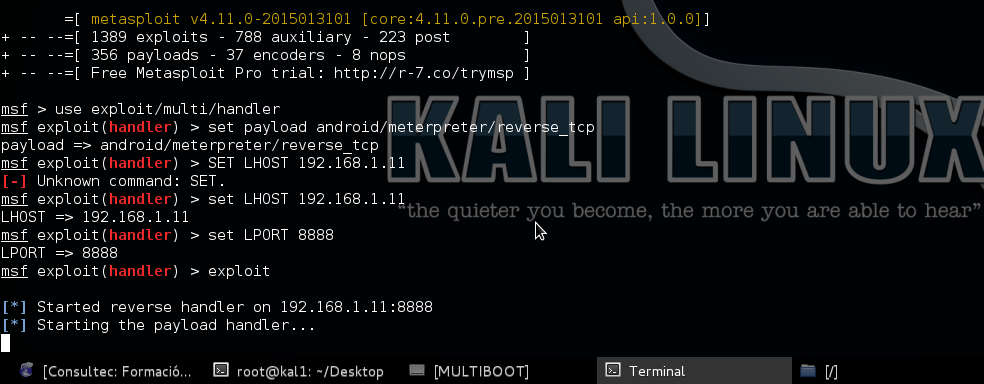 Kali Linux - I Reverse TCP Android LVL0 con Metasploit & SET