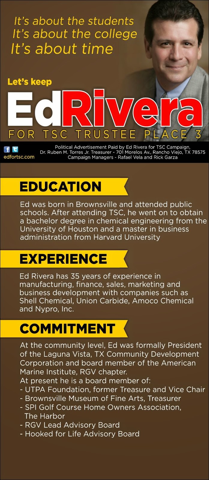 The Brownsville Observer: Ed Rivera for Texas Southmost College Trustee, Place 3