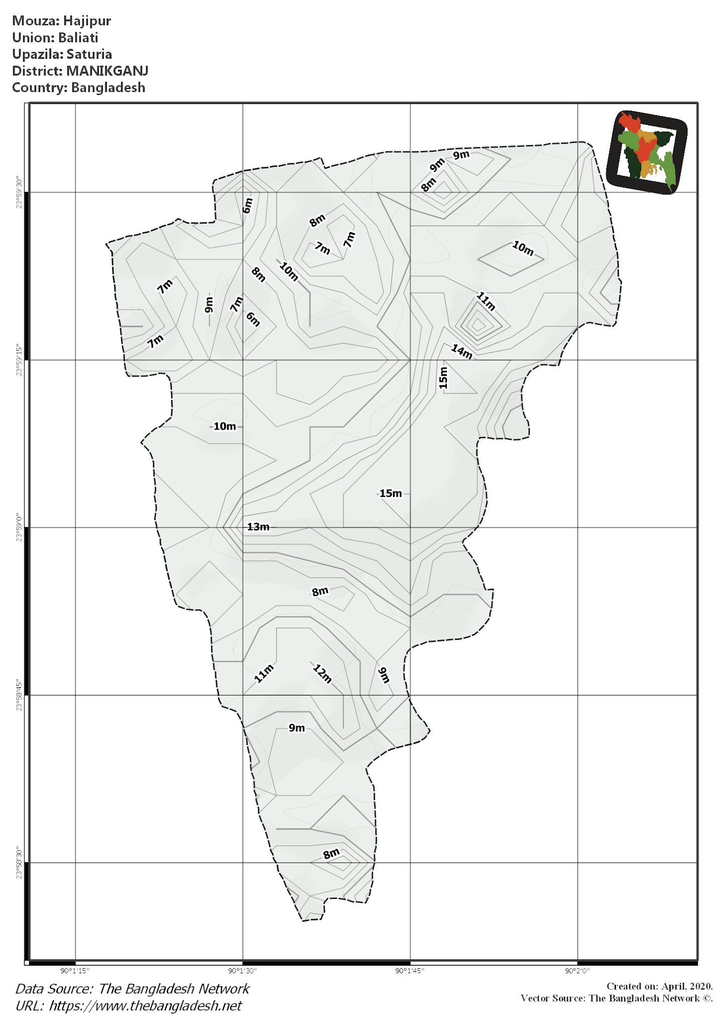 Map of Hajipur Mouza, Saturia, Manikganj