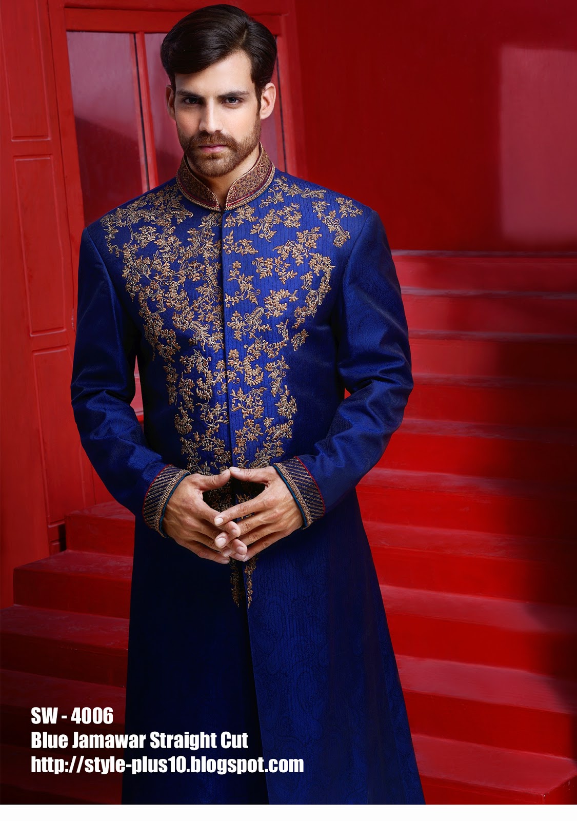 Amir Adnan :Blue Straight Cut Sherwani Collection 2015