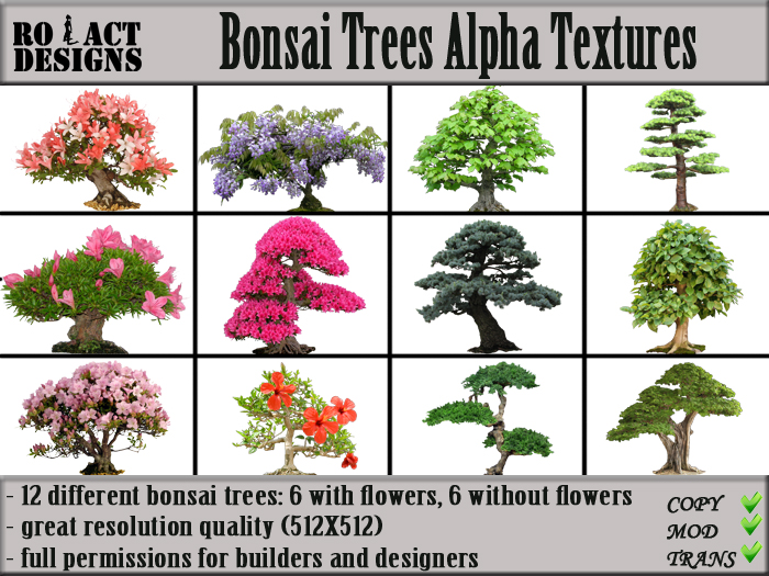 Ro!Act Designs: ..::RO!ACT::..DESIGNS 12 Bonsai Trees Alpha Textures