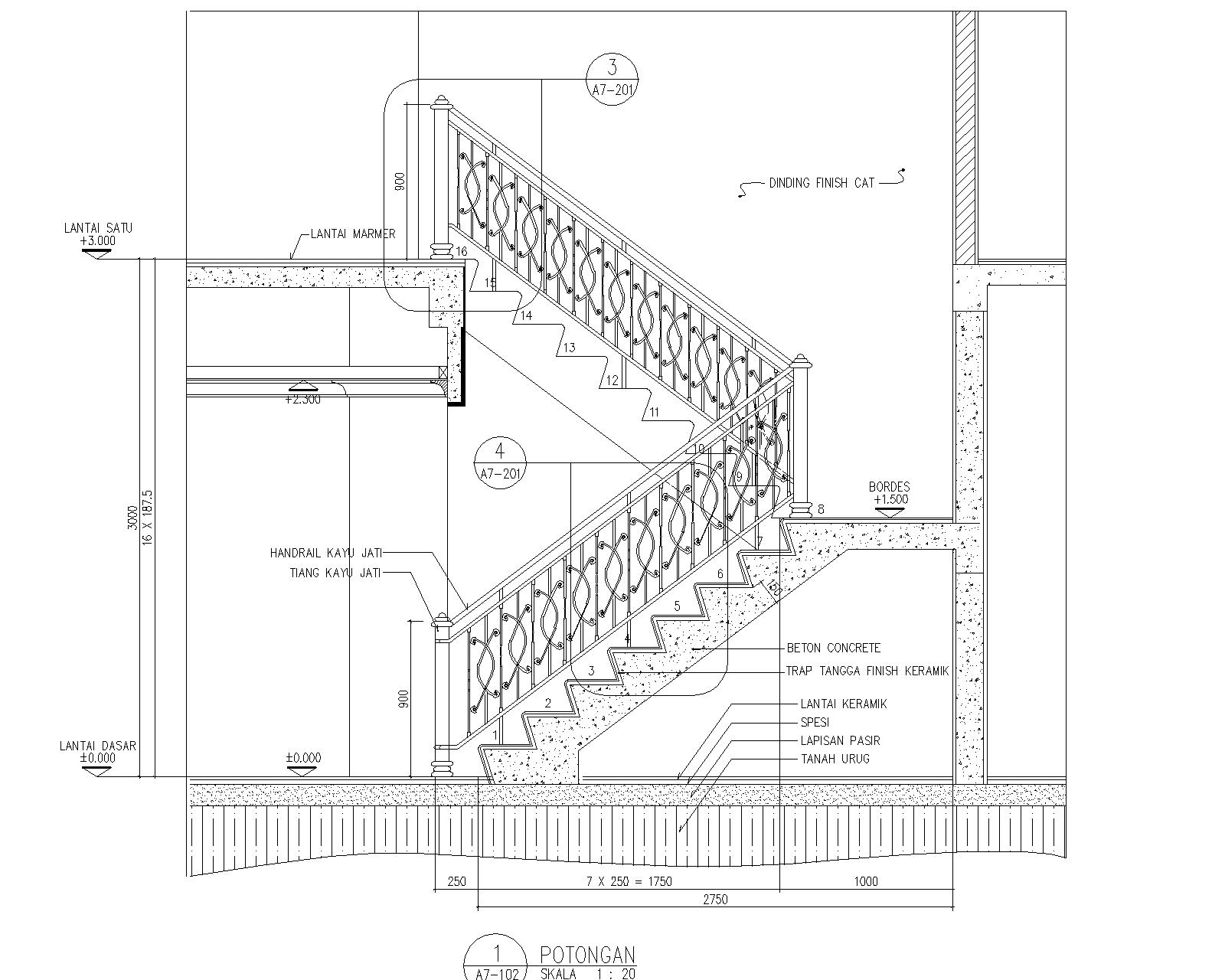Teknik Sipil: Gambar Detail Tangga | Menggunakan AutoCAD | file dwg.