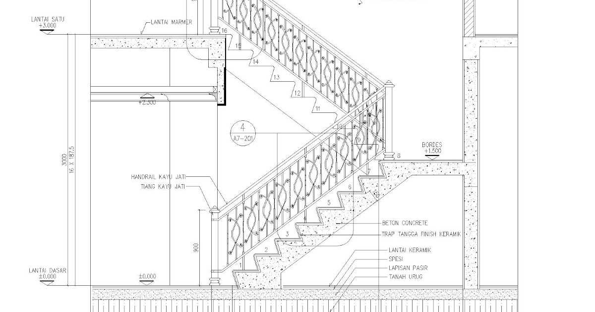 Teknik Sipil: Gambar Detail Tangga | Menggunakan AutoCAD | file dwg.