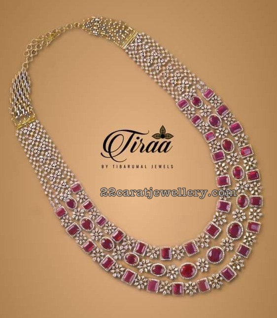 Three Layers Diamond Ruby Long Set - Jewellery Designs