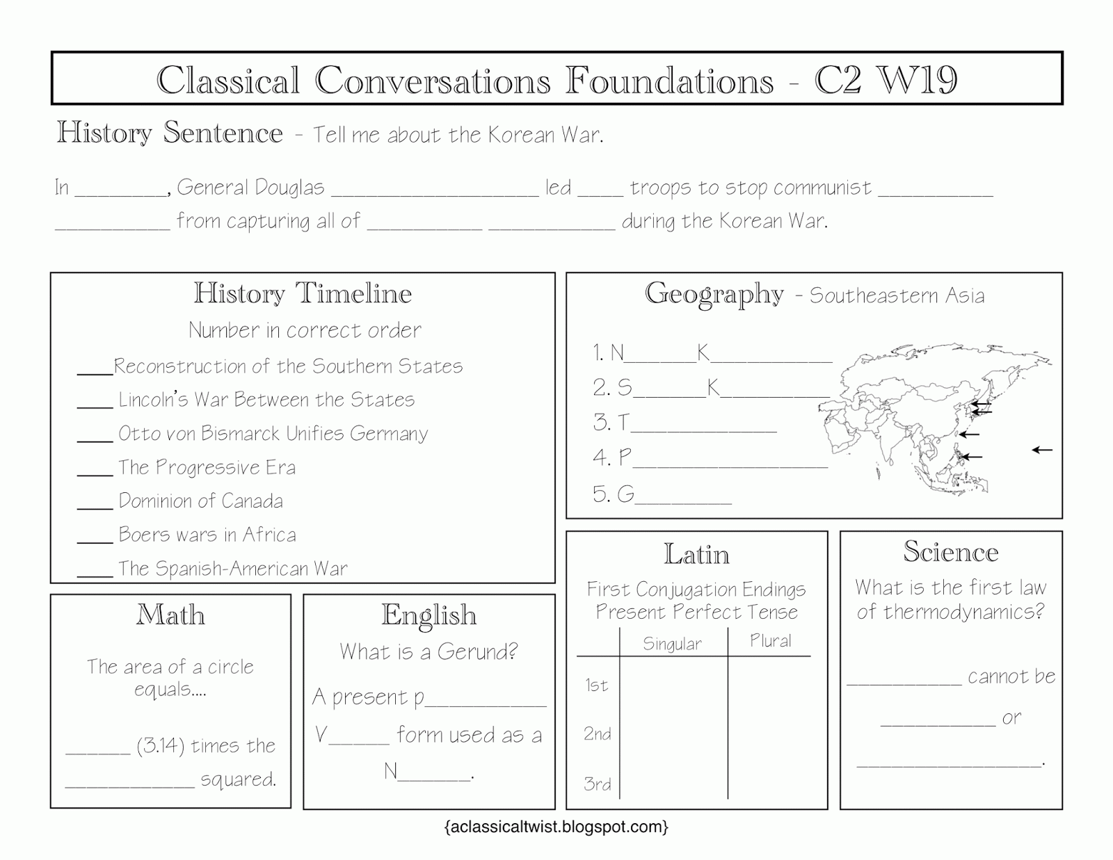 Homeschooling with a Classical Twist: Cycle 2, Week 19 {Review Sheets}