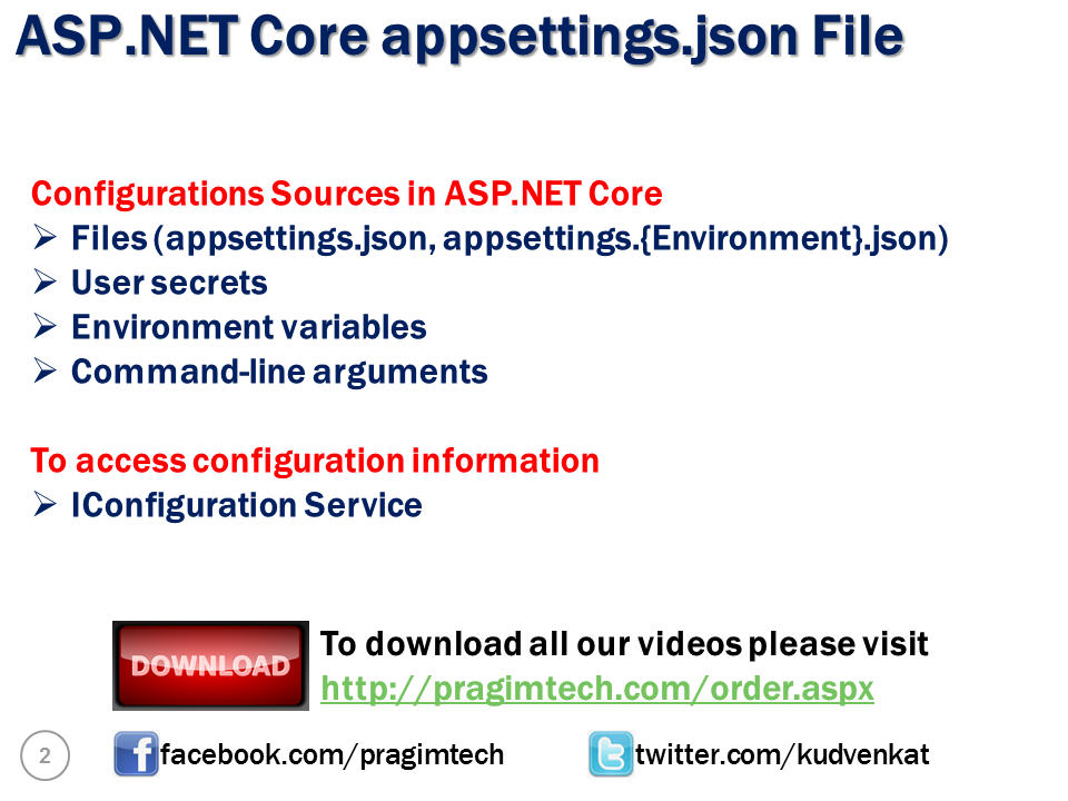 Sql Server And C Video Tutorial Asp Core Appsettings Json File Slides