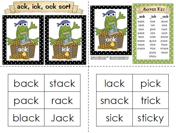 Sailing Through 1st Grade: -ack, -ick, -ock Word Sort