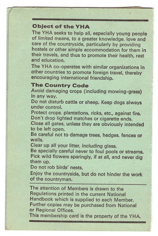 Interrail 1974: Alan's YHA Card