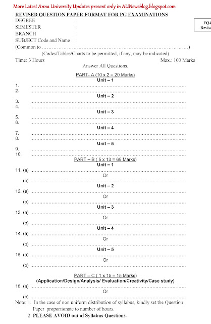 Anna University New Question Paper format for PG Students