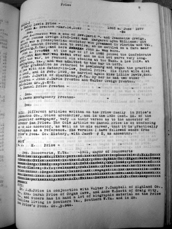 Pocahontas Commentator Plus: Price Family Tree