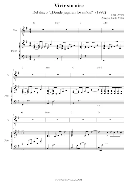 Maná - Vivir sin aire (partitura para piano y voz)