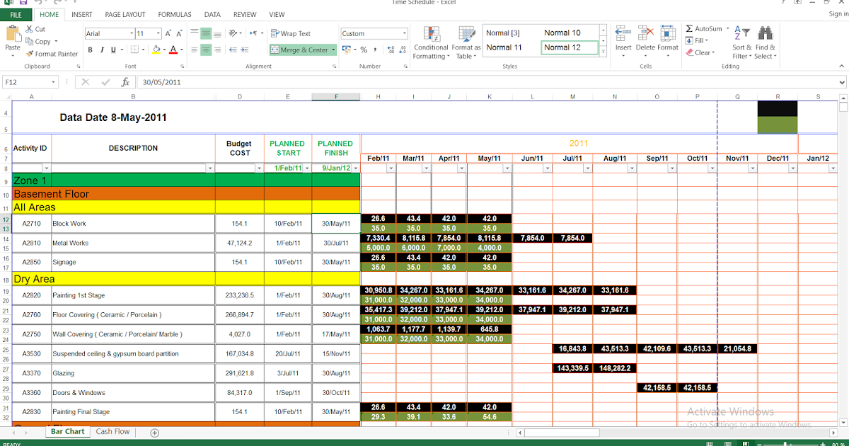 ُُExcel sheet to make Time schedule and cash flow - Software engineering
