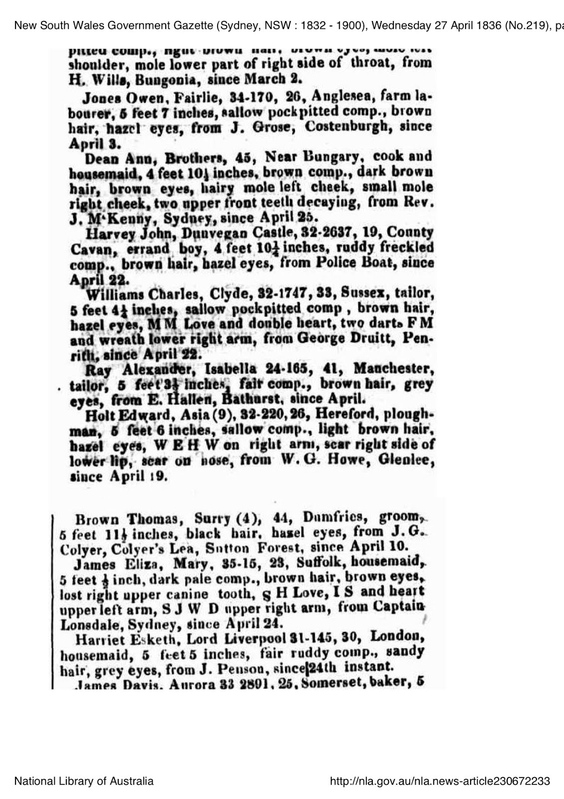 HEADLINES OF OLD: ABSCONDED CONVICTS, COLONIAL CONVICTS, APPREHENDED ...