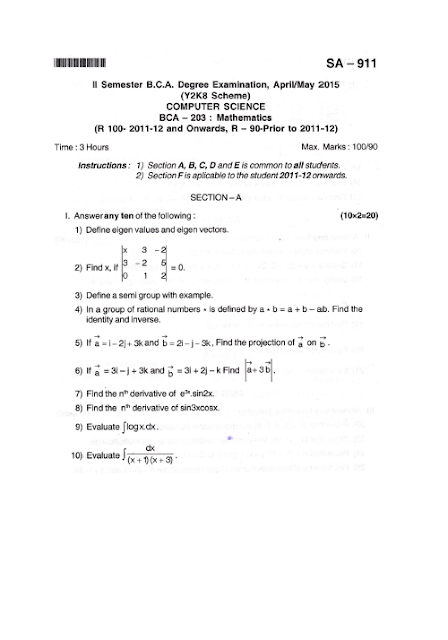 Mathematics BCA 203 Bangalore University B.C.A Computer Science 2015 ...