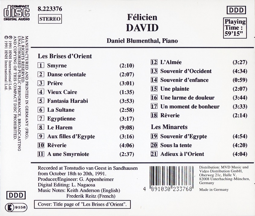 Música clásica: David - Blumenthal - Les Brises d'Orient, Les Minarets