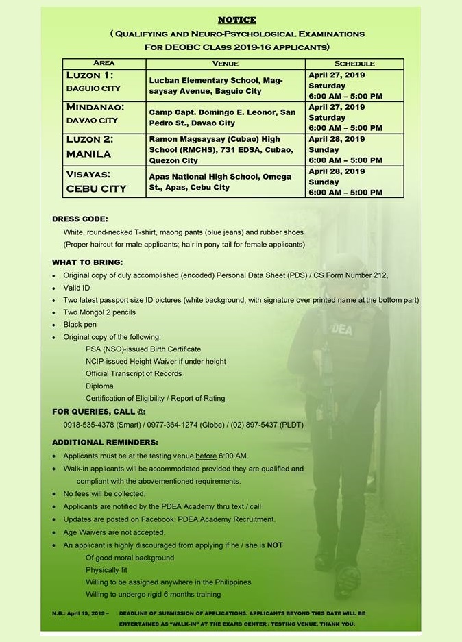 Civil Service Exam PH: PDEA Recruitment 2019: Schedule of Qualifying Exam