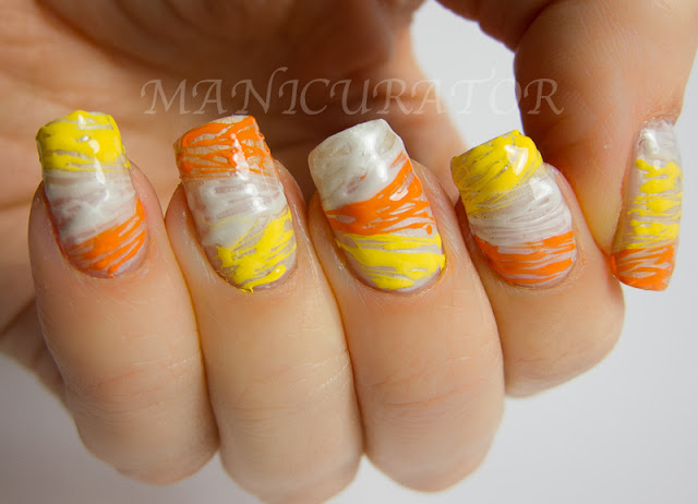 Digit-al Dozen Halloween Week Candy Corn String Nail Art