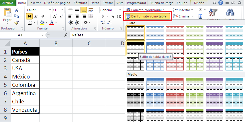 Rincón Educativo: Excel: ¿Cómo dar formato a la tabla?