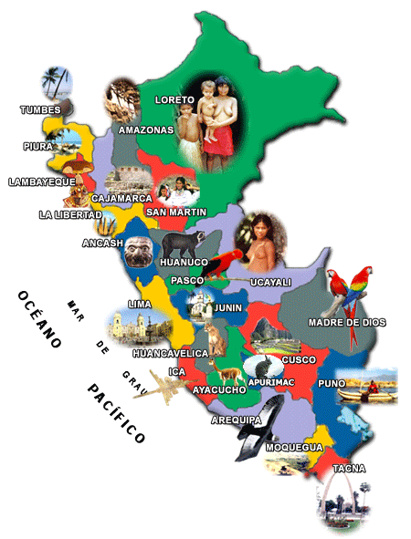 Mapa del Perú y sus 4 regiones - Imagui