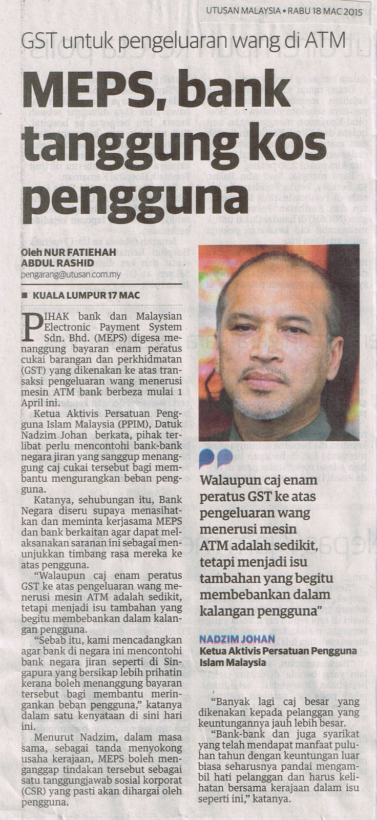 Blog Rasmi PPIM: 2519) UTUSAN - 18/03/2015 - MEPS, Bank Tanggung Kos ...