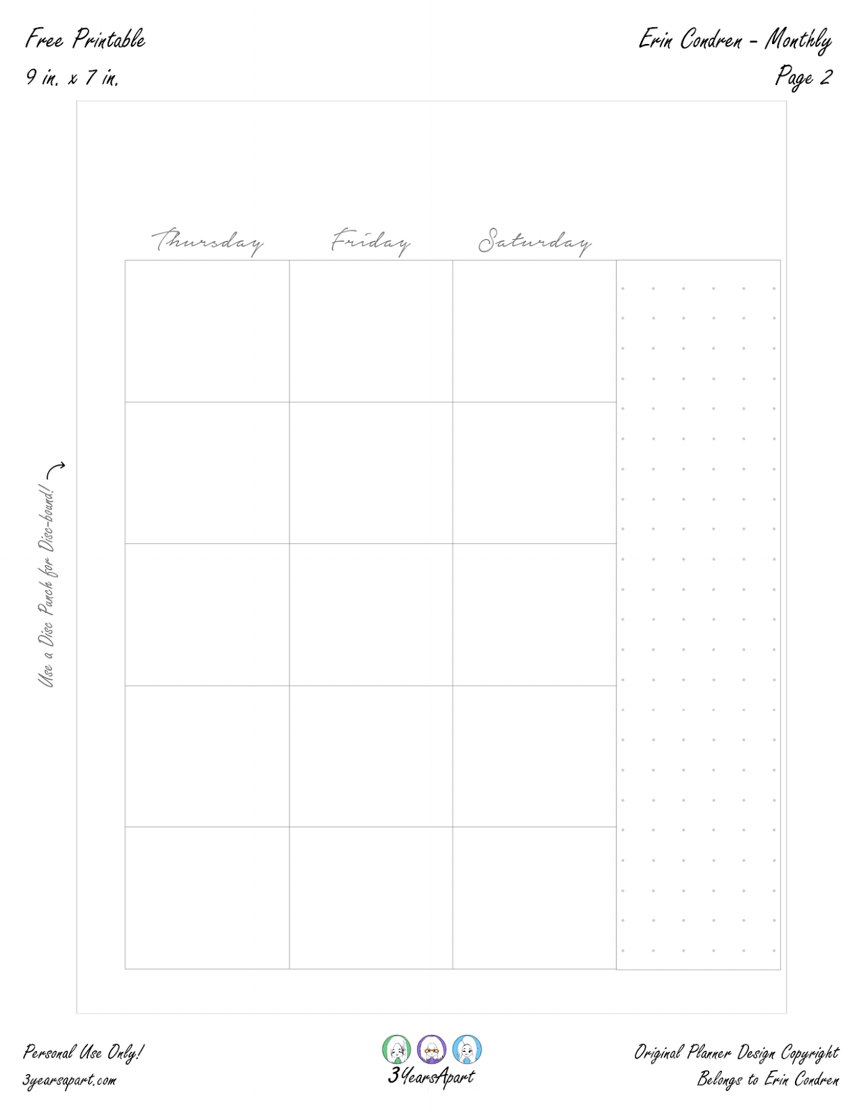 Free Planner Printable - Monthly Inserts - Ring/Discbound Printable | 3 ...