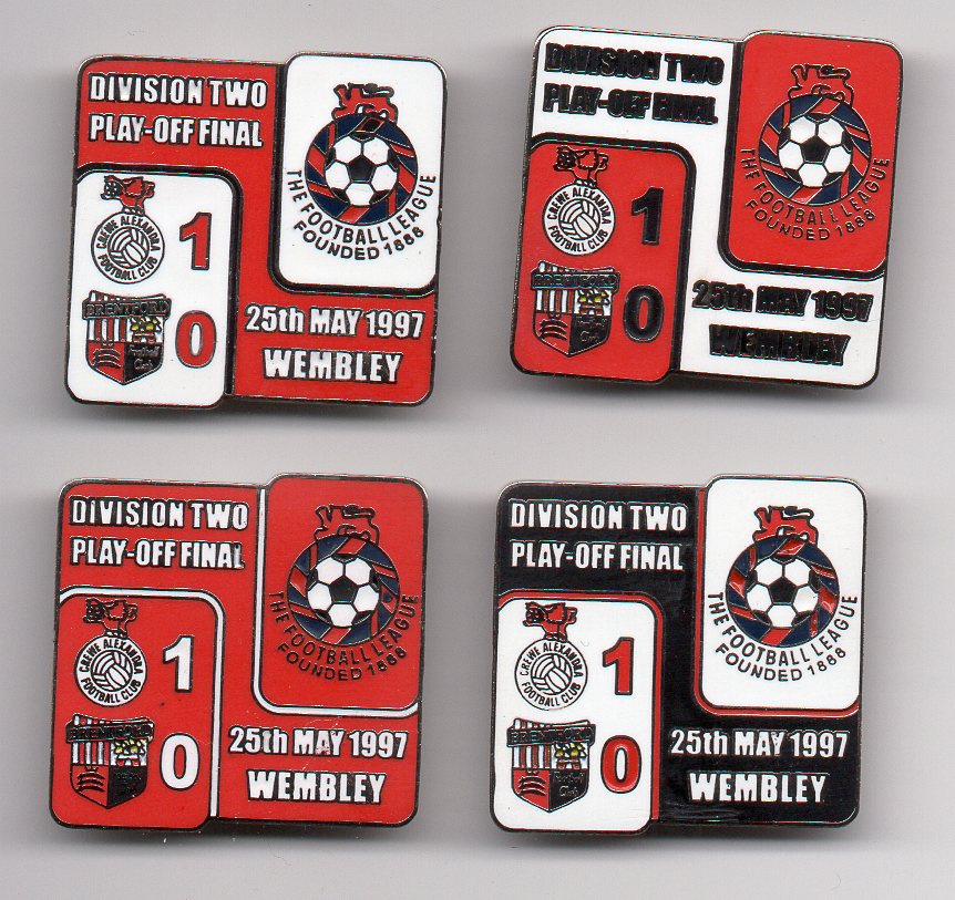 Crewe Alexandra Football Club pin badges: Crewe v Brentford 1997 ...