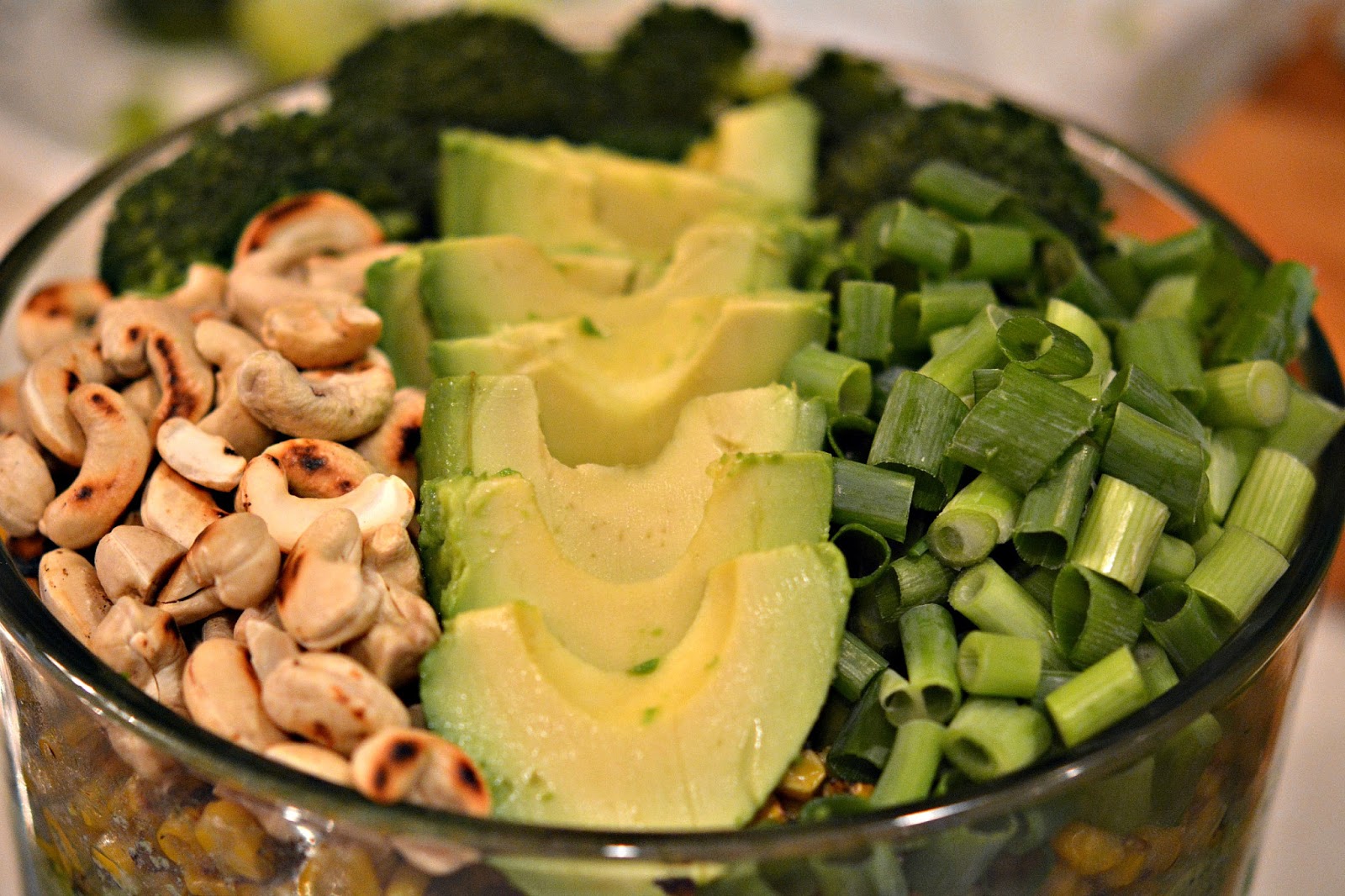 SAVORY TRIFLE-BROCCOLI PESTO, AVOCADO, PASTA, FIRE ROASTED CORN ...