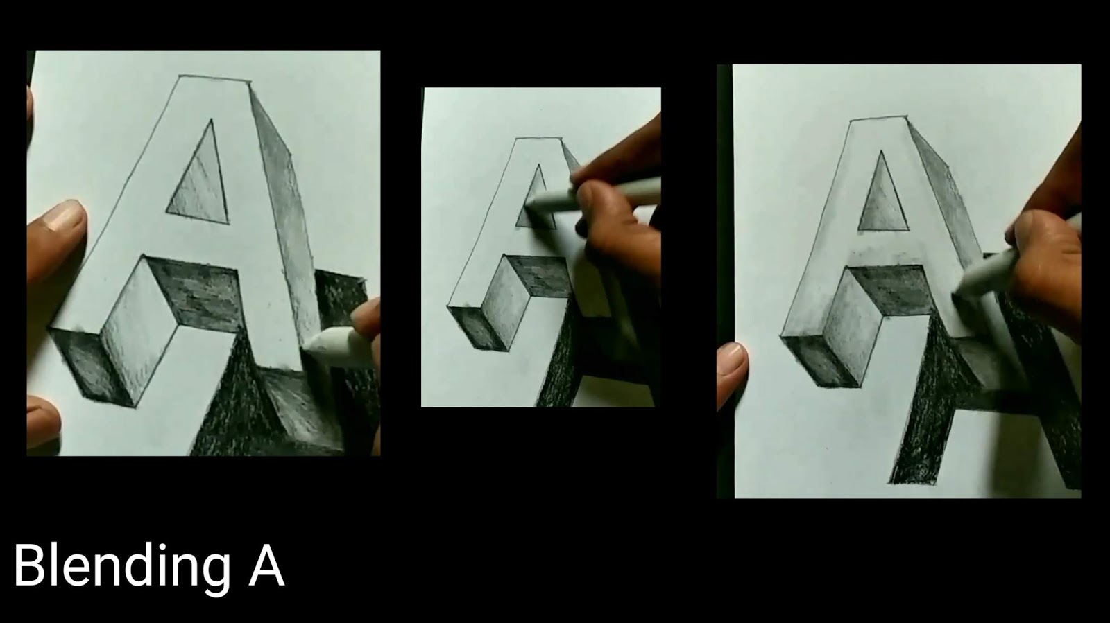 How to draw 'A'- 3D letters step by step tutorials