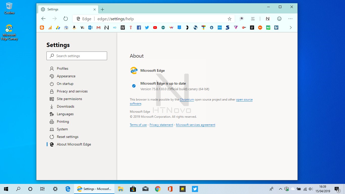 Aggiornamento per Microsoft Edge Canary - Versione 75.0.130.0