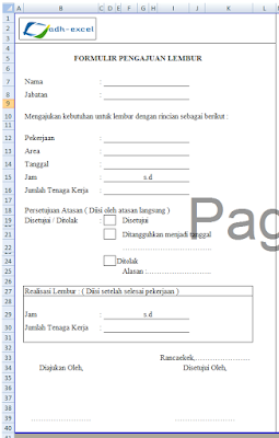 Contoh Form Pengajuan Lembur Dengan Memakai Microsoft Excel | panduan ...