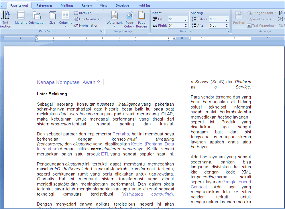 Setting Multi Kolom pada Word 2007