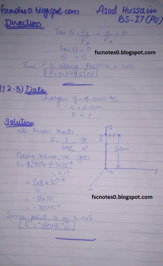 F.Sc ICS Notes: Physics XII: Chapter 12 Electrostatics Numerical Problems