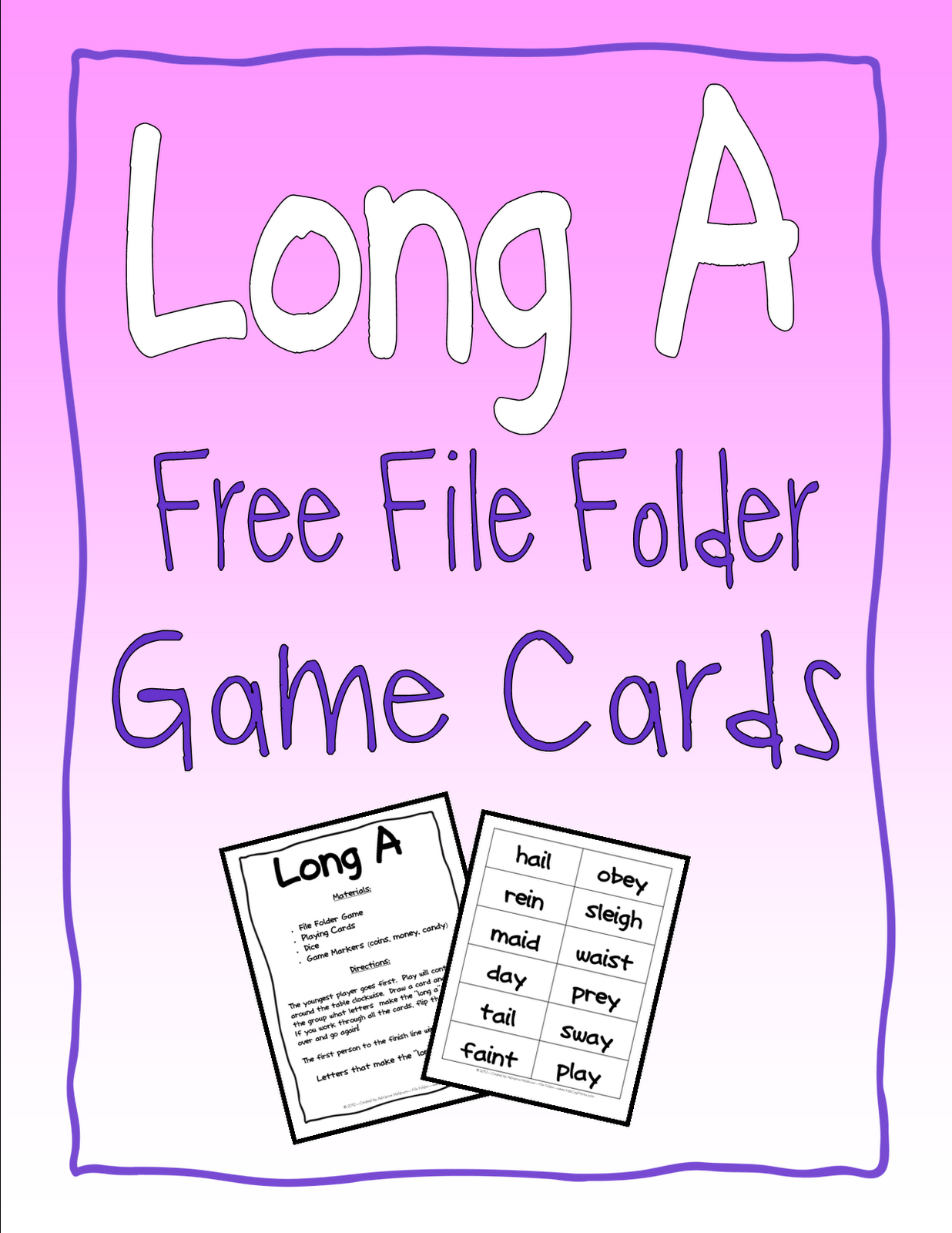 Classroom Freebies Too: Long A Free File Folder Game Cards