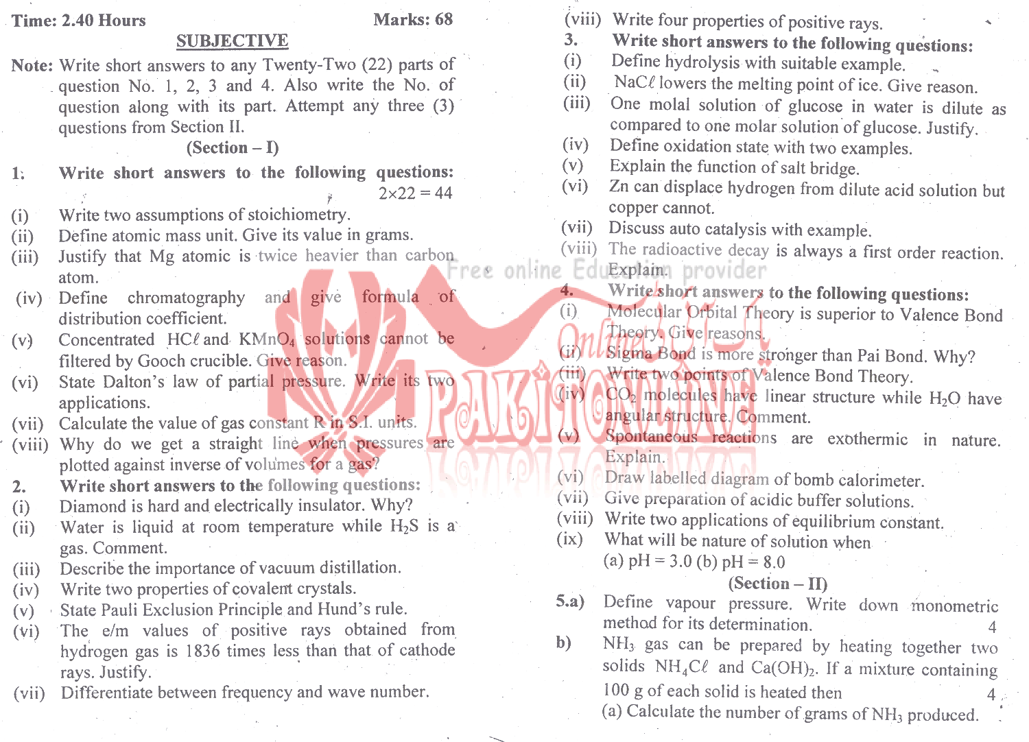 Gujranwala Board 1st Year Chemistry 2011 Past Papers Pakitonline gujranwala-board-1st-year-chemistry-2011-past-papers-pakitonline