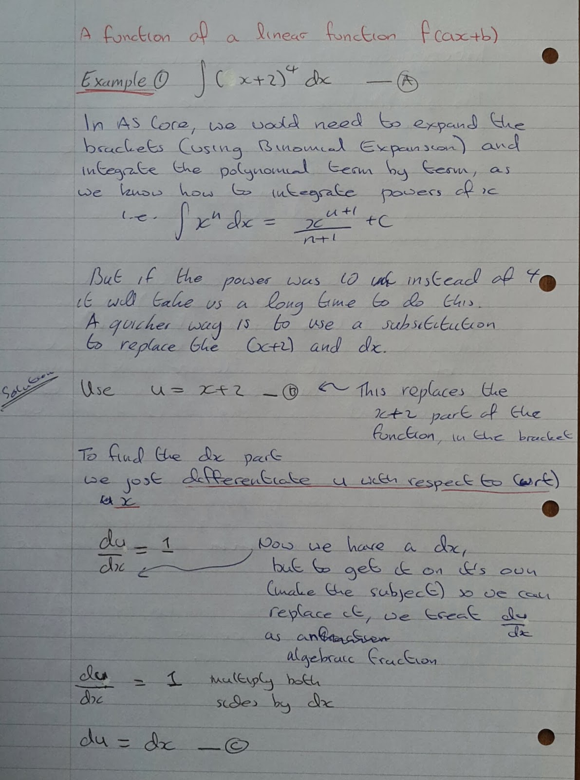 A Level Maths Notes: A2 Integration II: Substitution - function of a ...