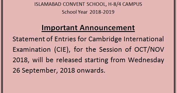 Islamabad Convent School H-8/4 Campus: Statement of Entries for ...
