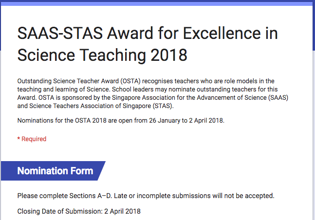 Science Teachers Association of Singapore: SAAS-STAS Award for ...