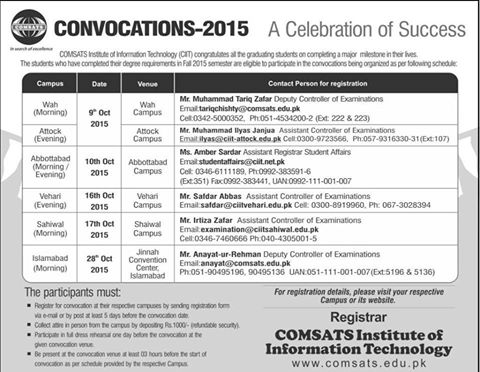 Convocation of Comsats Islamabad Planned to be organized on 28th ...