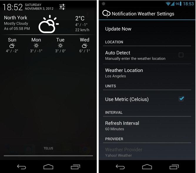 Weather Notification App In the notification Bar For Android 4.1 Weather Notification App In the notification Bar For Android 4.1