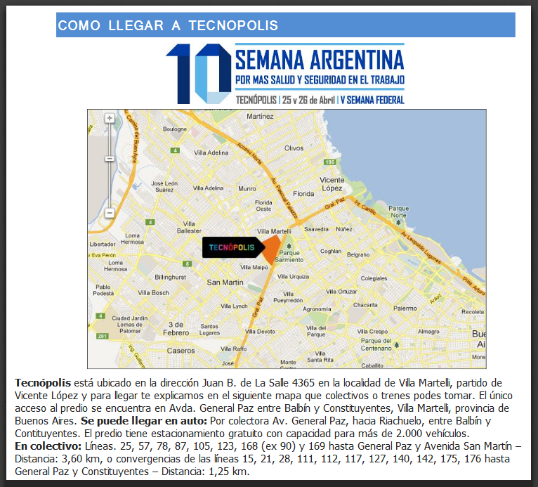Higiene y Seguridad Laboral: Mapa P/llegar a Tecnópolis