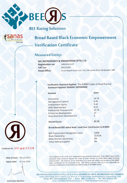 NIC Instruments & Engineering (Pty) Ltd: NIC - BEE LEVEL 4