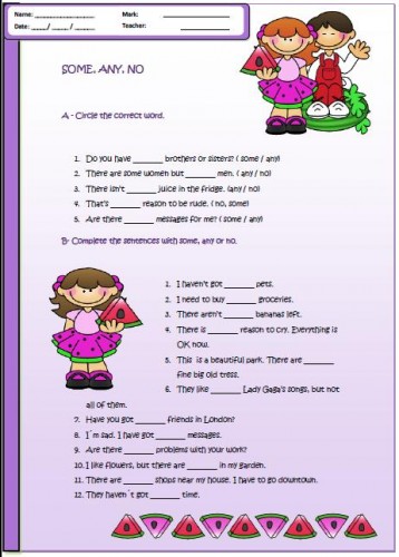 Some, any or no? Worksheet | My English Printable Worksheets