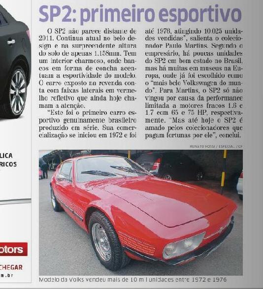 Matéria no Jornal Correio do Povo - Volkswagen SP2 Classico