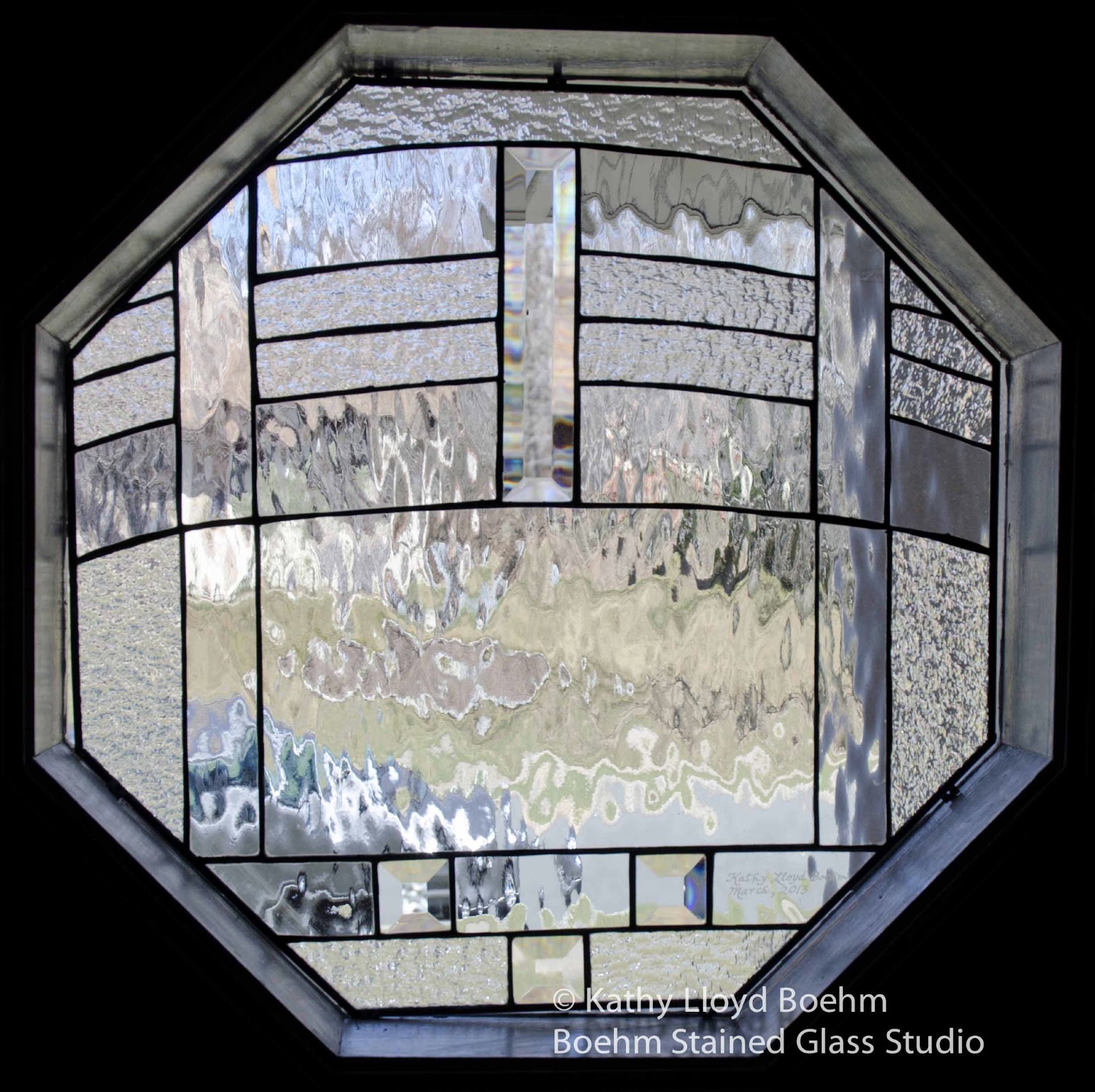 Boehm Stained Glass Blog: Octagonal Clear Powder Room Window - Installed