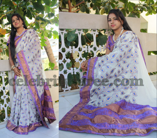 Leaf Pattern Georgette Saree - Saree Blouse Patterns