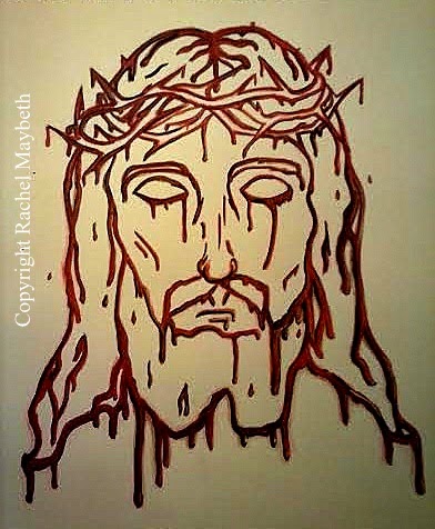 Rachel Maybeth : Bleeding Face of Jesus Acrylic Painting