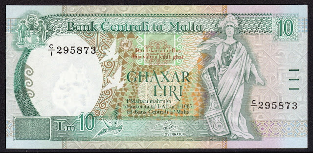 Malta 10 Maltese Lira banknote 1989|World Banknotes & Coins Pictures ...