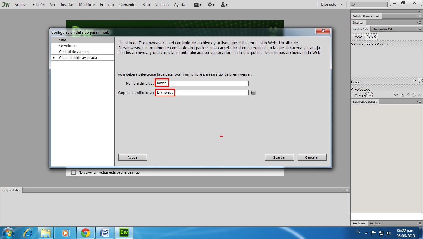 Tutoriales: Configurar Dreamweaver CS6