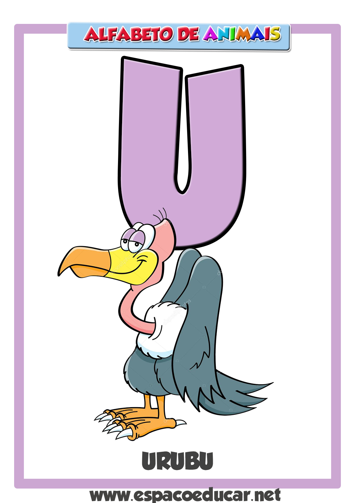 Alfabeto de Animais: cartaz com a letra u, do urubu! - ESPAÇO EDUCAR