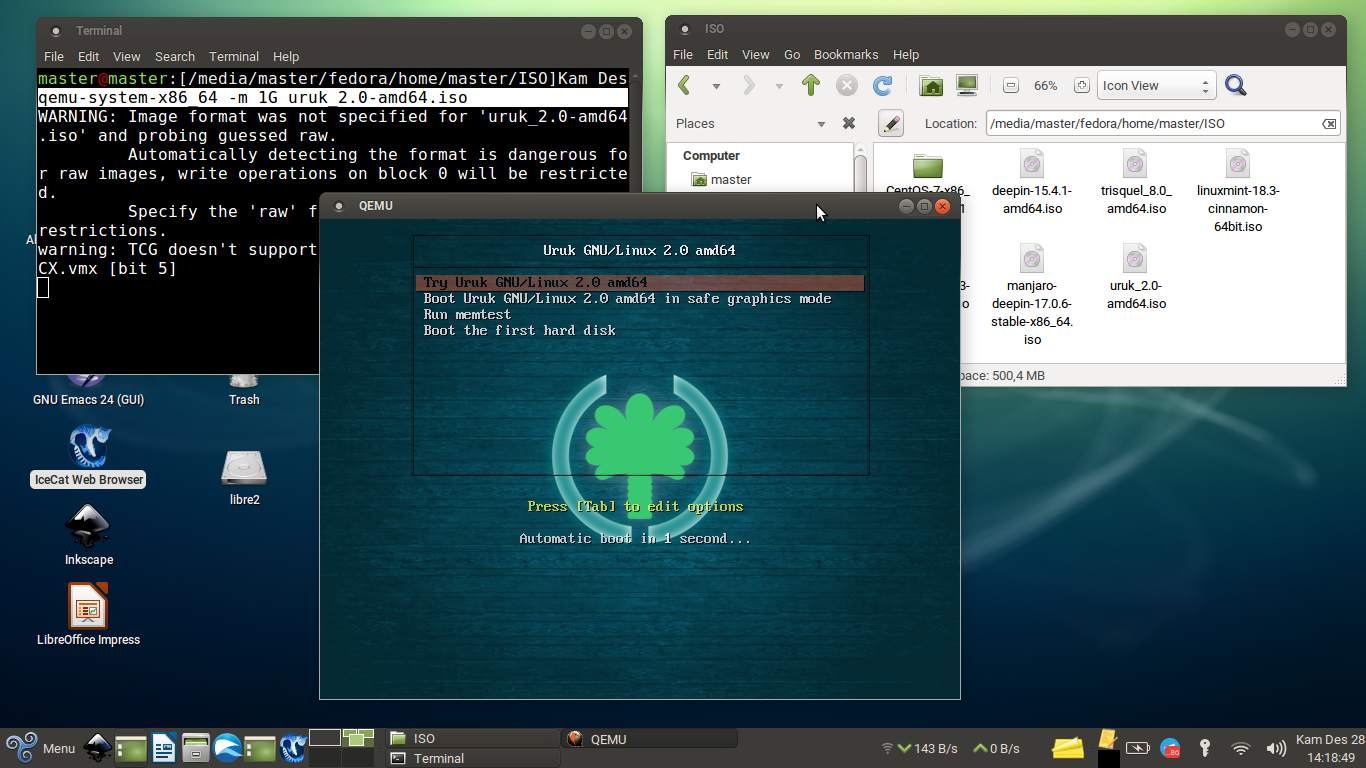 Running 64bit Gnulinux Iso Using Qemu Vm On A Non Vt Laptop